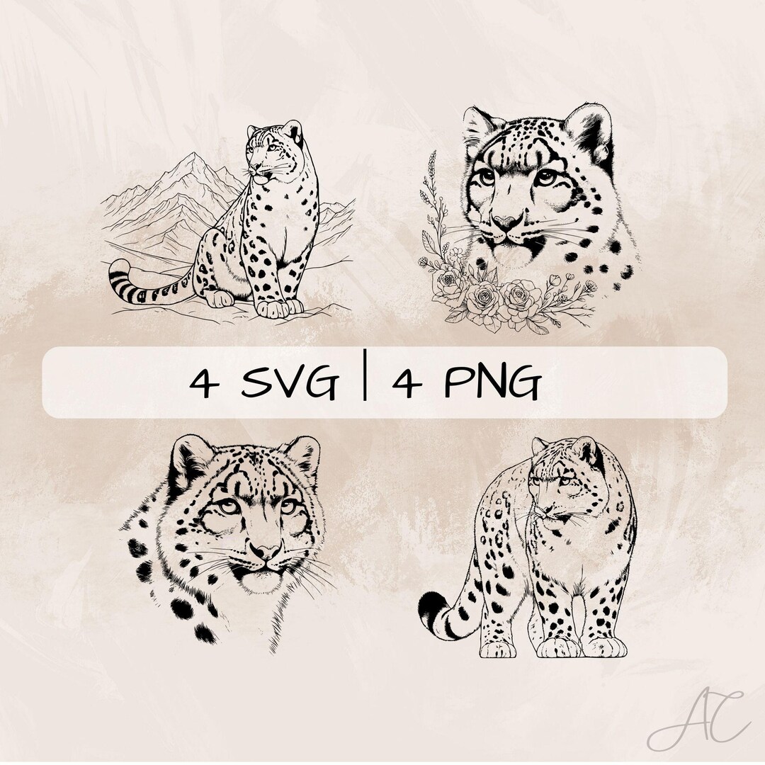 Delicate Snow Leopard SVG Bundle, Leopard PNG ,snow Leopard Clipart ...