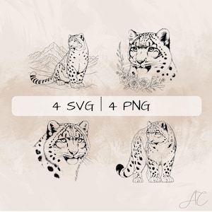 Delicate Snow Leopard SVG Bundle, Leopard PNG ,snow Leopard Clipart ...