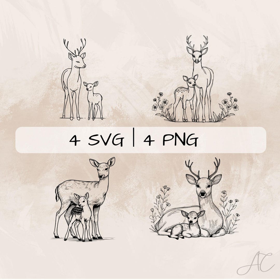Deer SVG Bundle, Deer Mom PNG , Doe Clipart, Hand Drawn Deer Pictures ...