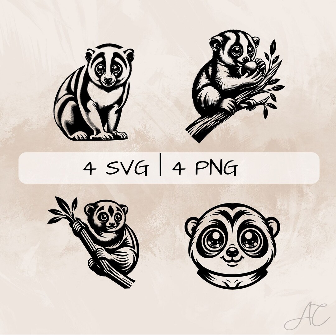 Slow Loris SVG Bundle, Slow Loris on Branch PNG, Cute Slow Loris ...