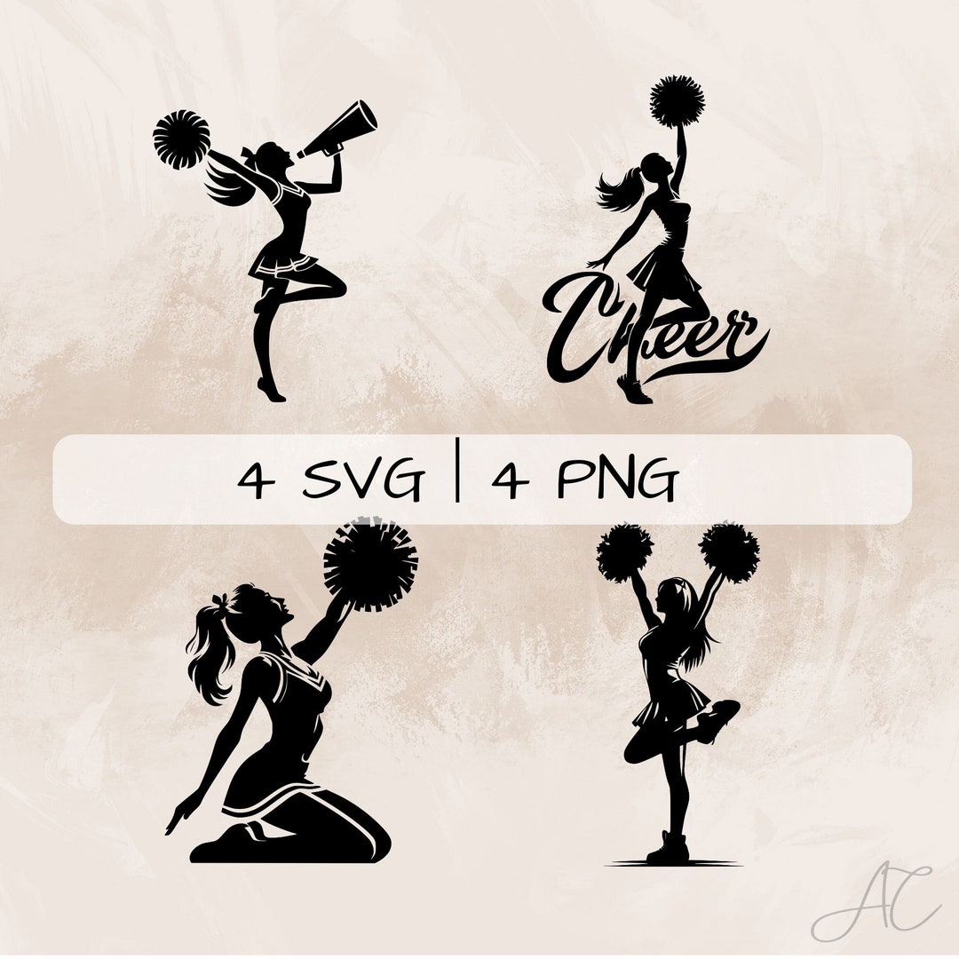 Cheerleader SVG Bundle, Cheer PNG, Cheerleading Clipart, Hand Drawn ...