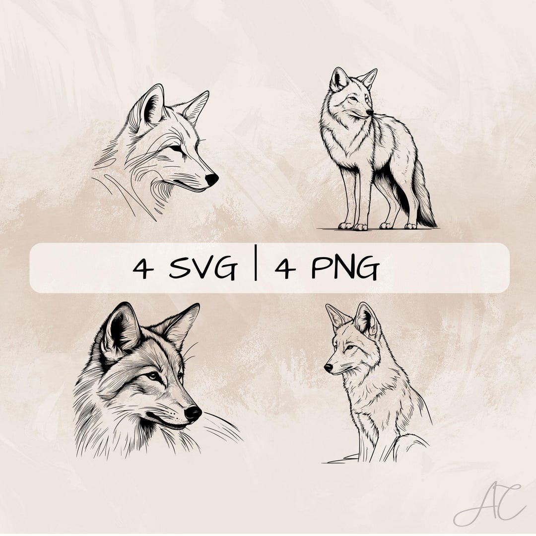 Delicate Coyote SVG Bundle, Coyote Line Art PNG, Coyote Face Clipart ...