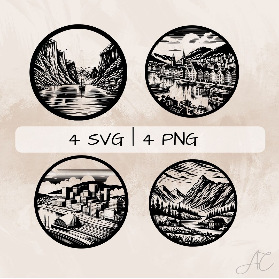 Norway SVG Bundle, Oslo PNG, Bergen Clipart , Hand Drawn Norway ...