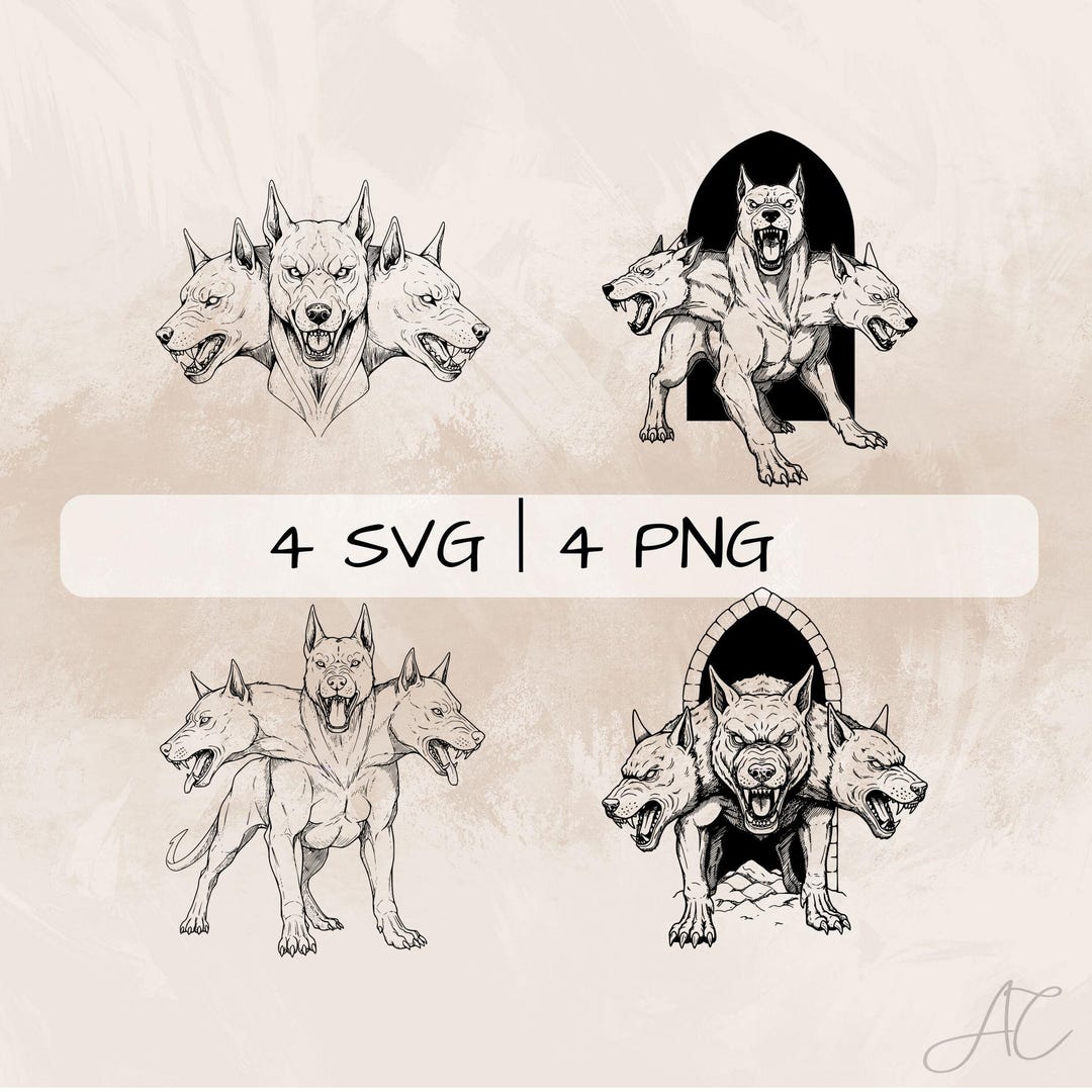 Cerberus SVG Bundle, Cerberus Dog PNG ,cerberus Clipart, Hand Drawn ...