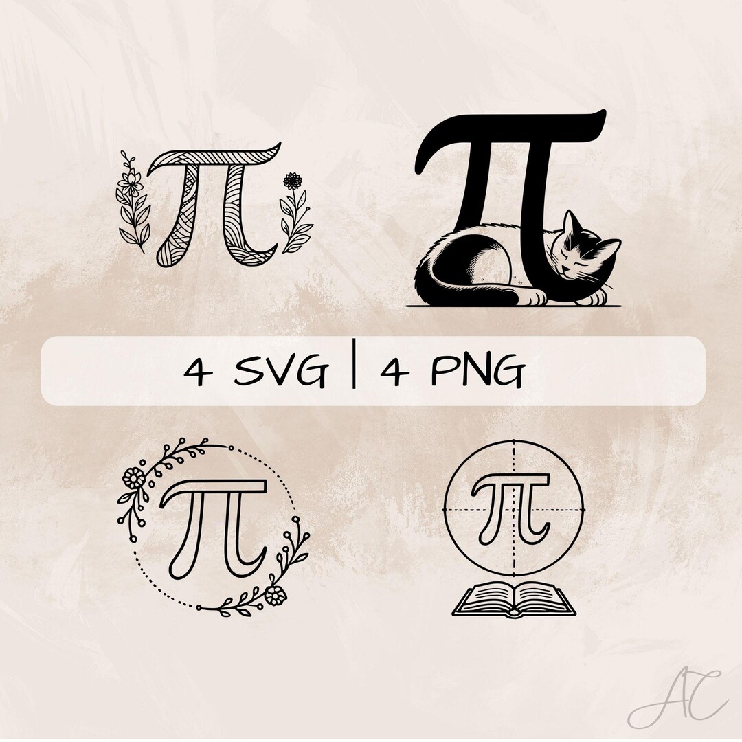 Delicate Pi Symbol SVG Bundle, Pi Line Art PNG, Pi and Cat Clipart ...