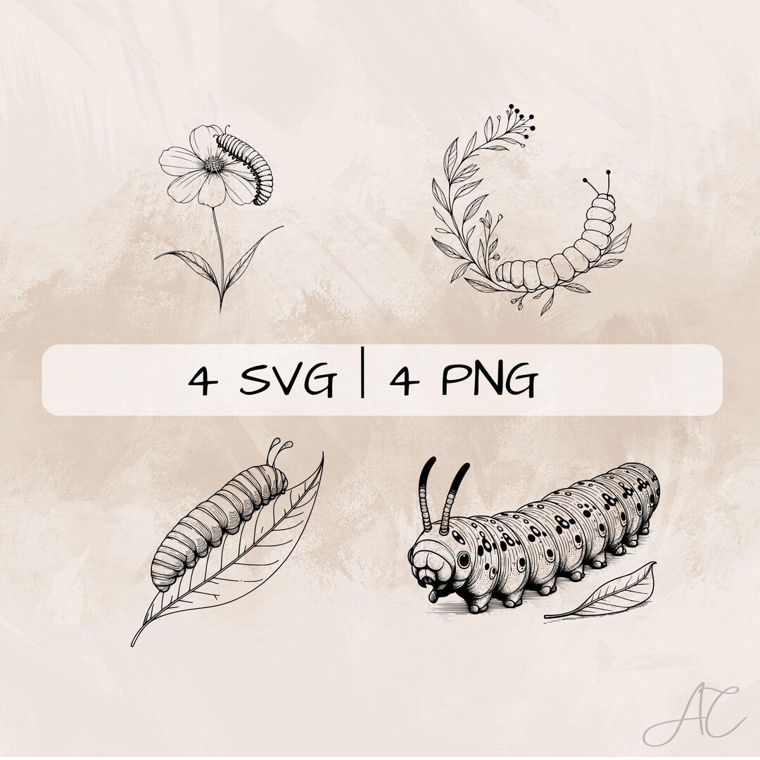 Hand-drawn Caterpillar Clipart: SVG, PNG Bundle (digital Download) - Etsy