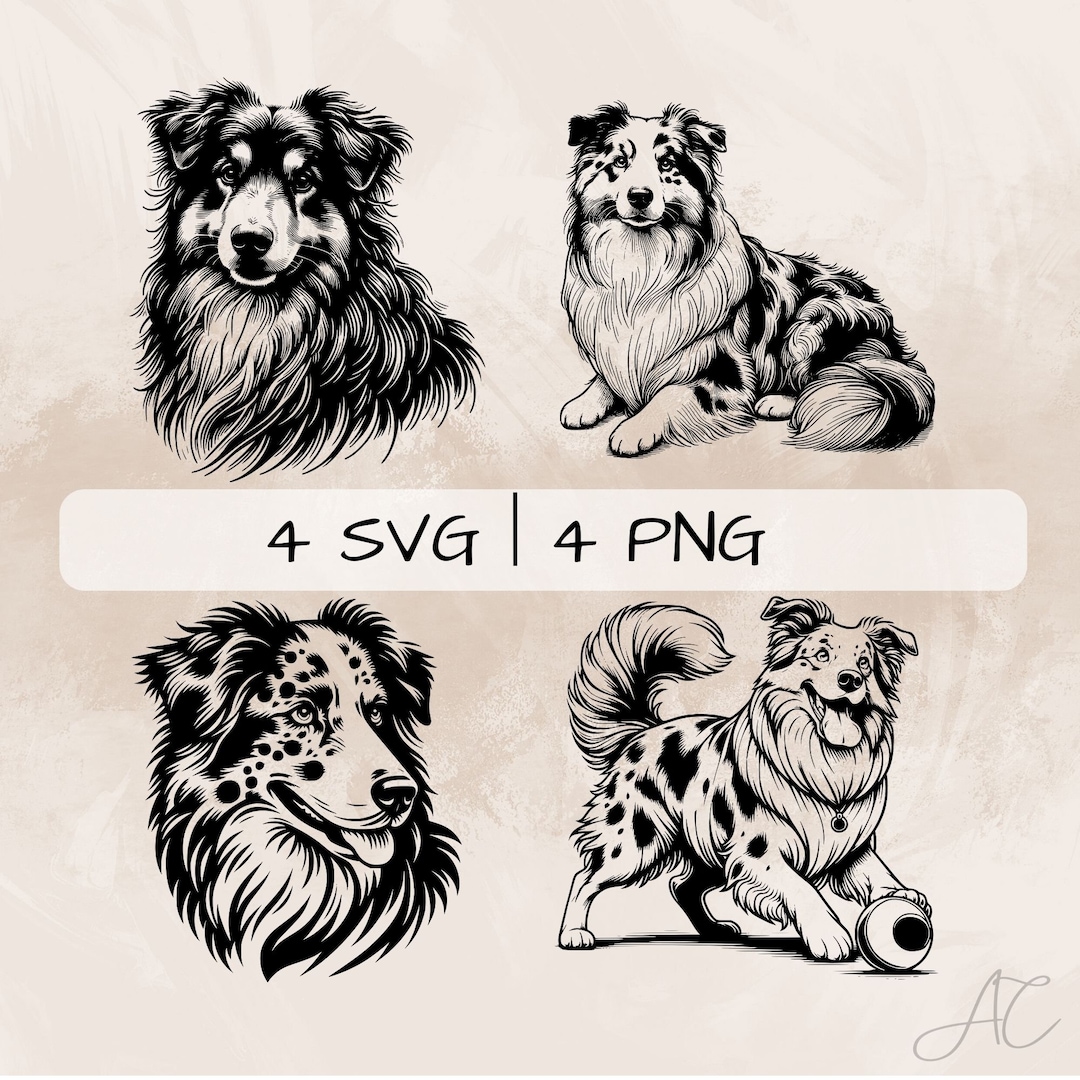 Australian Shepherd SVG & PNG Bundle, Cute Aussie Shepherd Clipart ...
