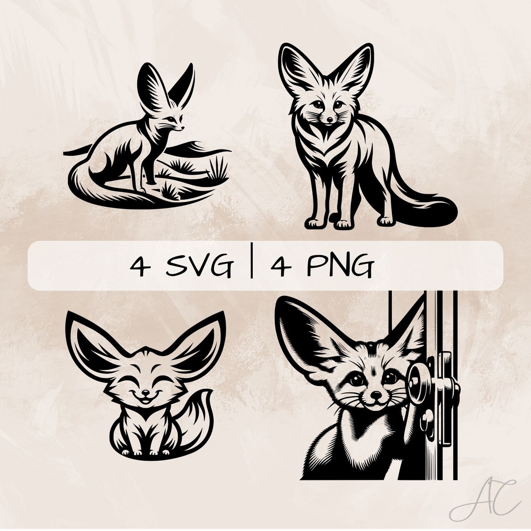 Fennec Fox SVG Bundle, Fox PNG, Cute Fennec Fox Clipart, Hand Drawn ...