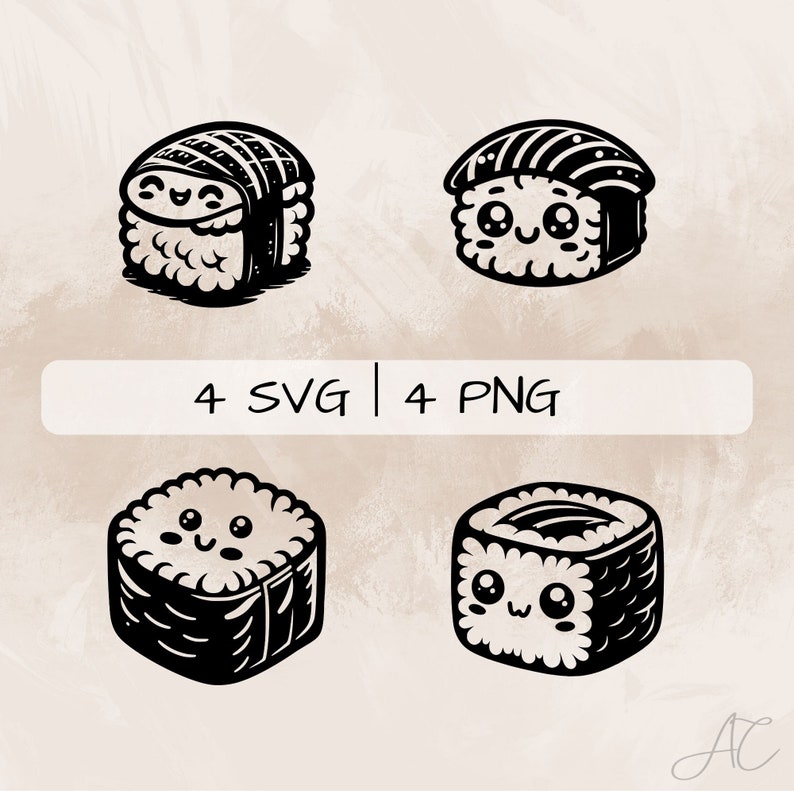 Cute Sushi SVG Bundle Kawaii Sushi PNG Sushi Clipart Hand - Etsy
