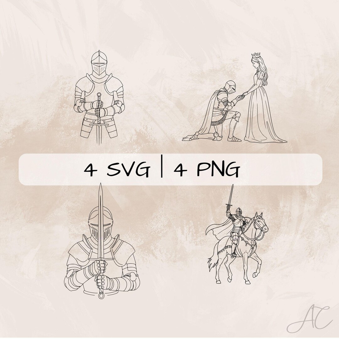 Knight SVG Bundle, Warrior PNG ,knight Clipart, Hand Drawn Knight ...