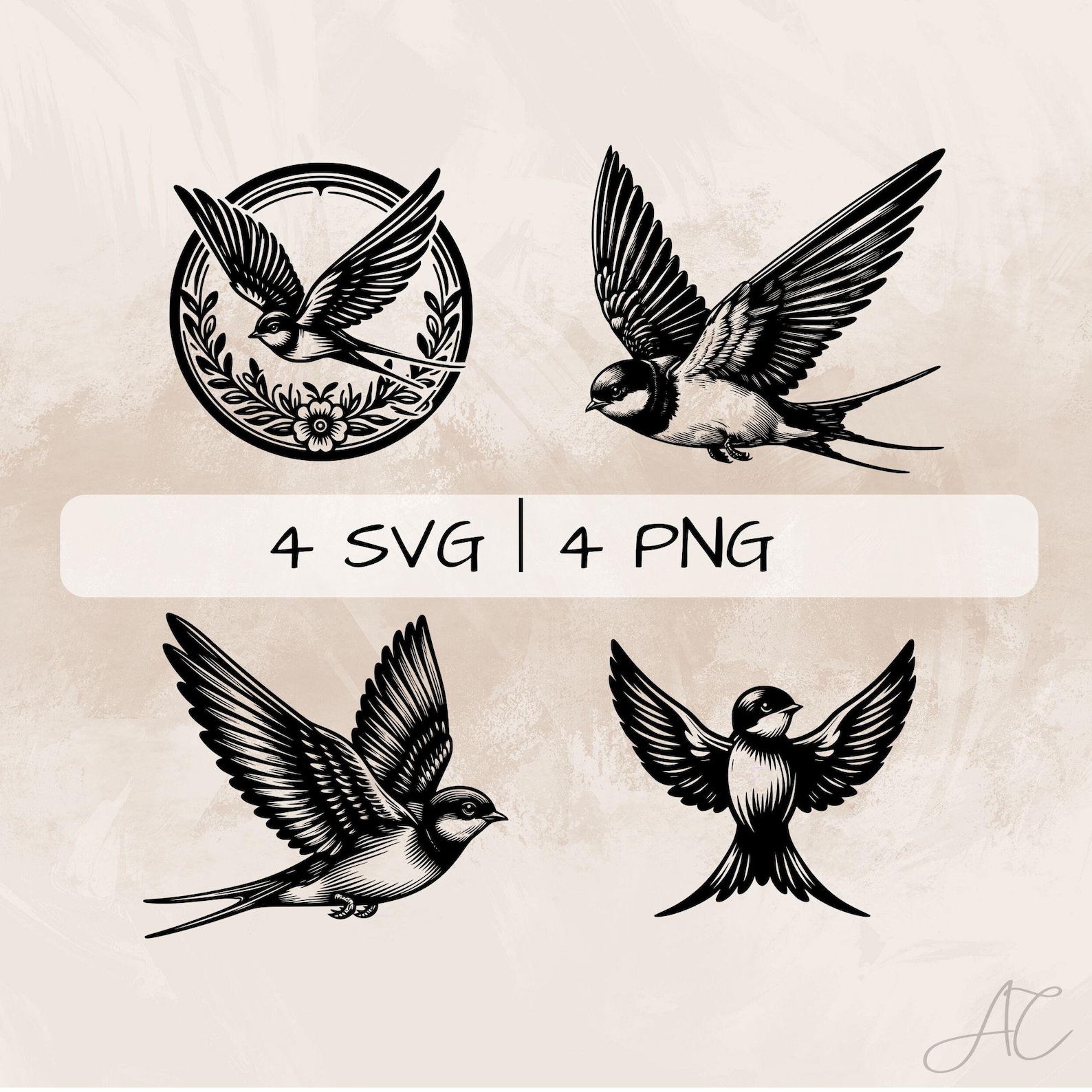 Swallow SVG Bundle, Swallow Bird PNG , Swallow Clipart, Hand Drawn ...