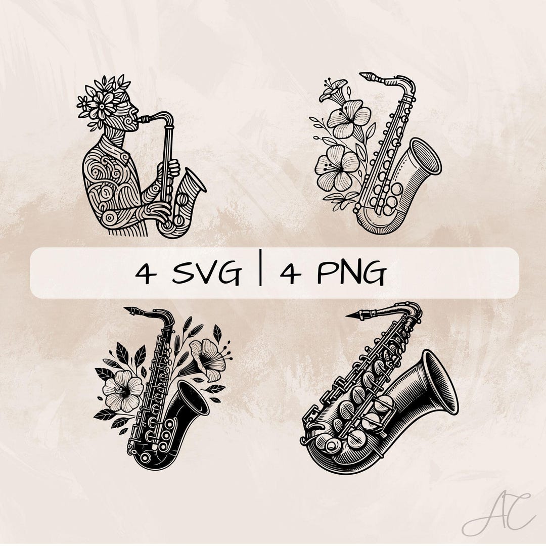 Saxophone SVG Bundle, Floral Saxophone PNG ,saxophone Clipart, Hand ...