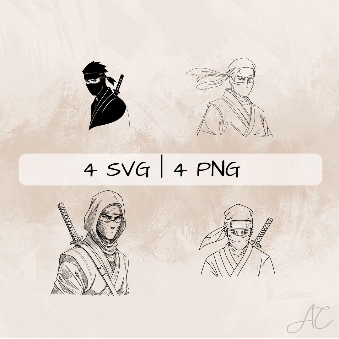 Ninja SVG Bundle, Ninja PNG ,shinobi Clipart, Hand Drawn Ninja Pictures ...