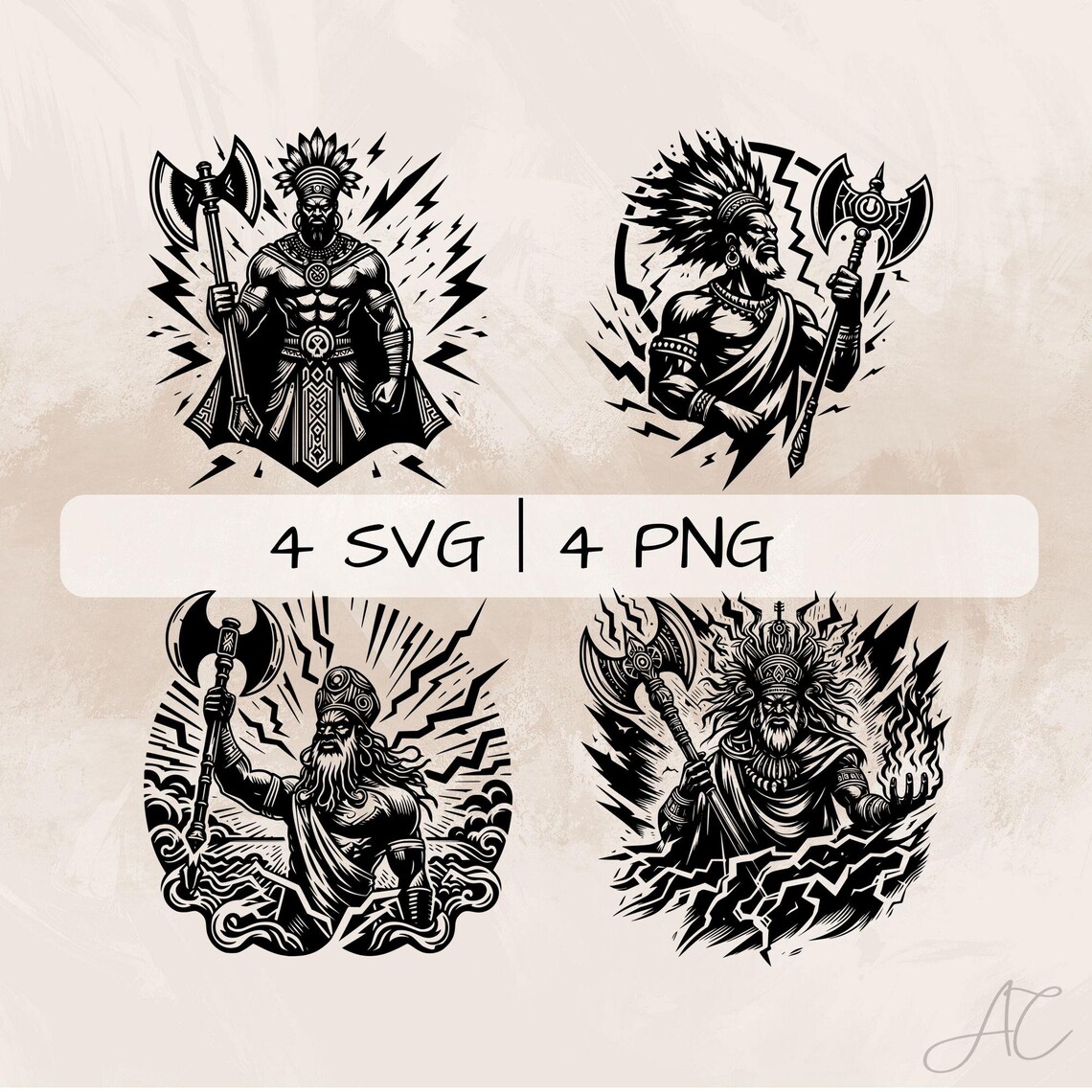 Shango SVG Bundle, God of Thunder PNG ,african God Clipart, Hand Drawn ...