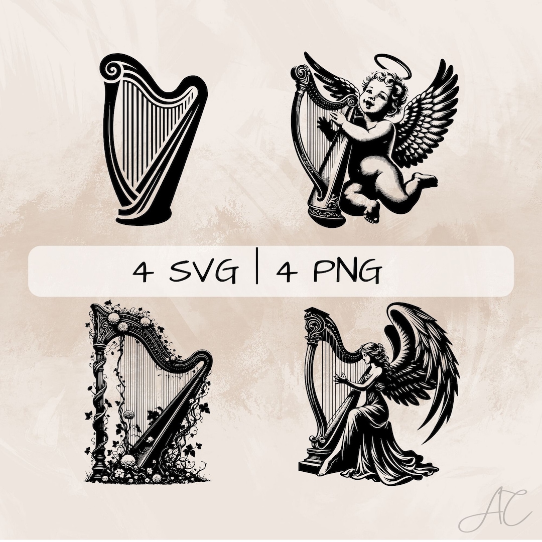 Harp SVG Bundle Floral Harp PNG Angel With Harp Clipart - Etsy