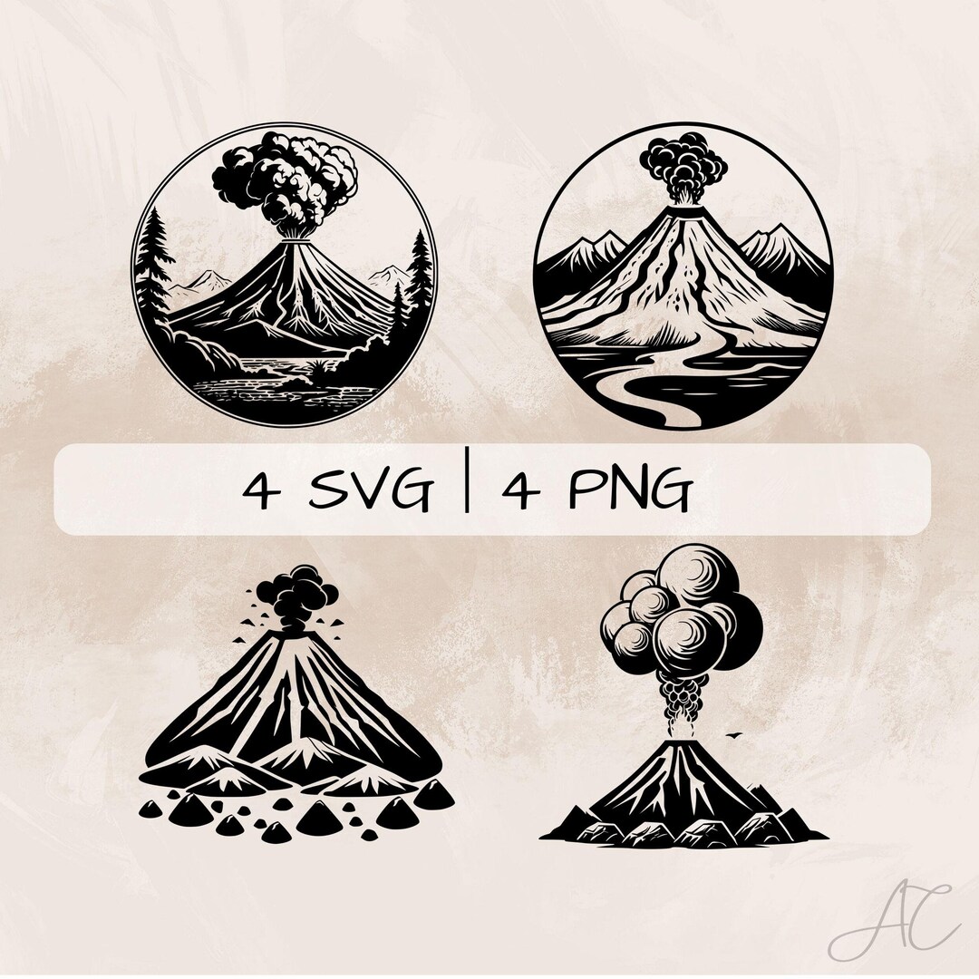 Volcano SVG Bundle, Volcano Eruption PNG ,volcano Scene Clipart, Hand ...