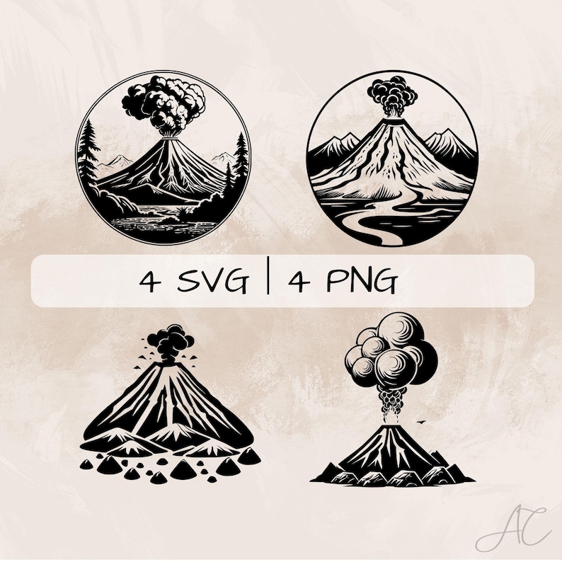 Volcano SVG Bundle, Volcano Eruption PNG ,volcano Scene Clipart, Hand ...