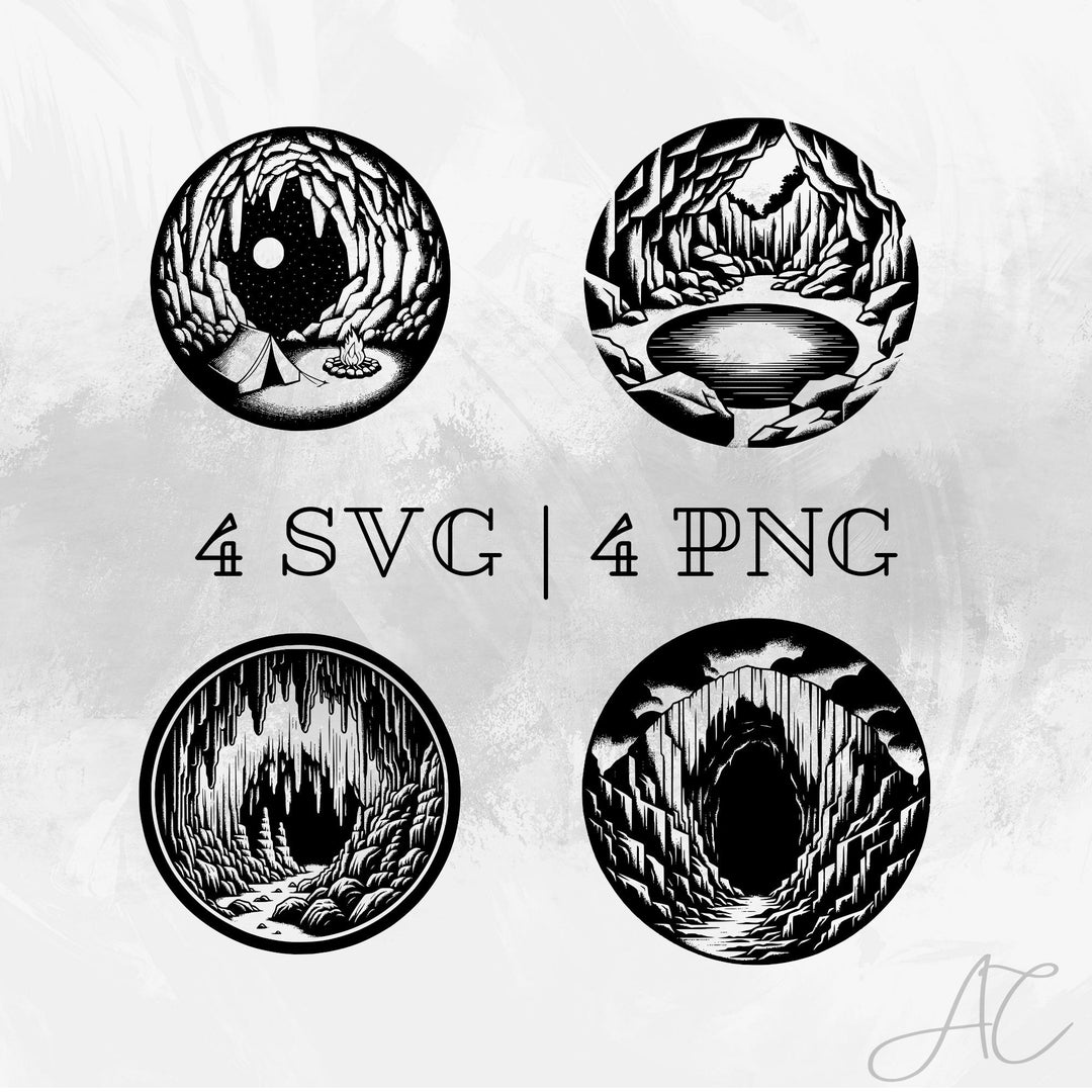 Cave SVG Bundle, Cave With Lake PNG, Stalactites Clipart, Cave and ...