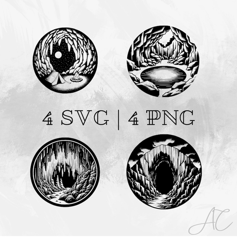 Cave SVG Bundle, Cave With Lake PNG, Stalactites Clipart, Cave and ...