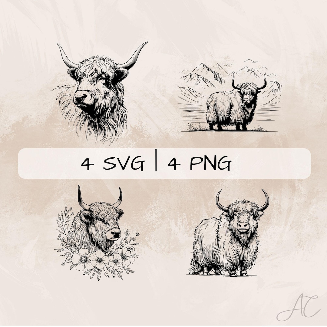 Yak SVG Bundle, Yak PNG ,yak Clipart, Hand Drawn Yak Pictures for Print ...
