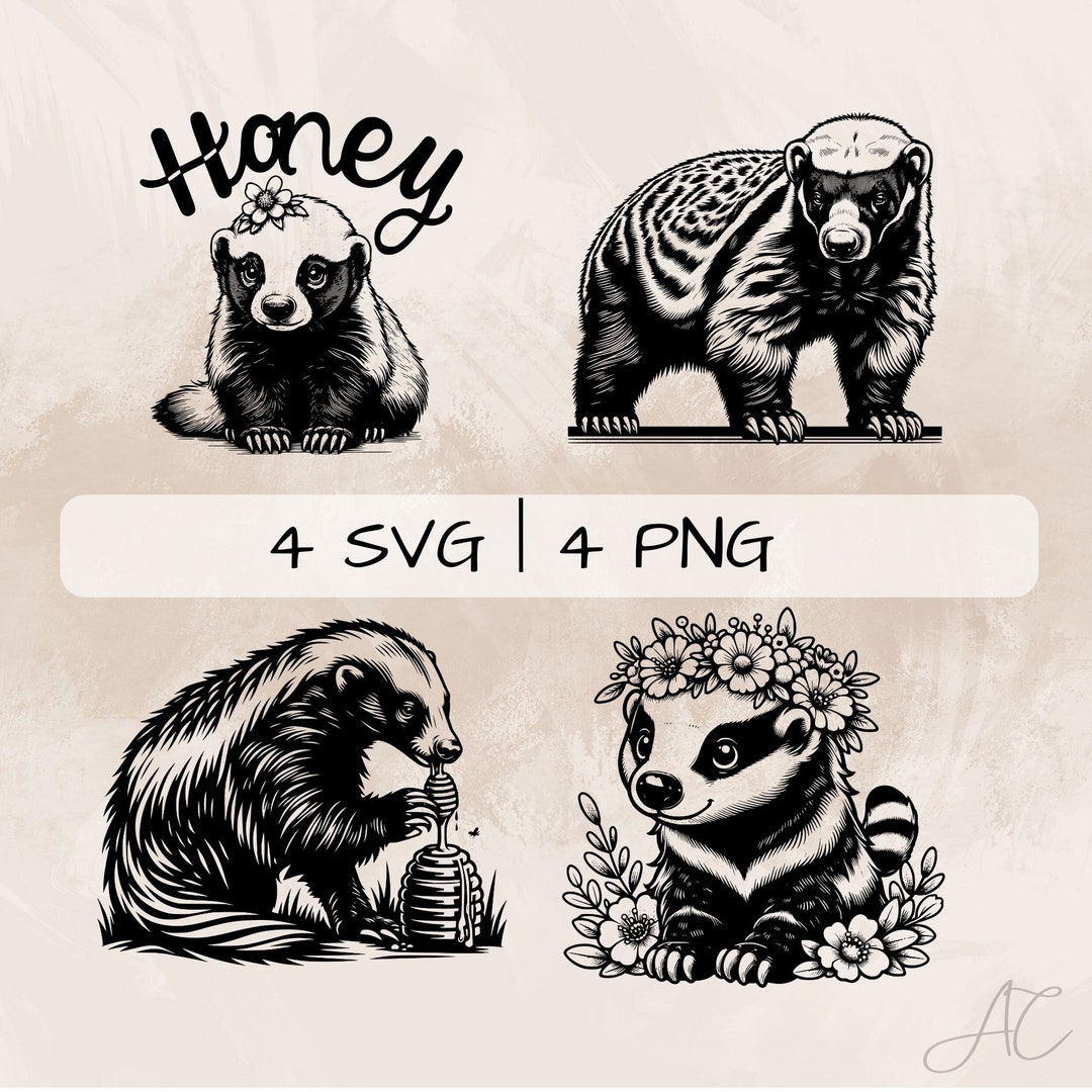 Honey Badger SVG Bundle, Cute Honey Badger PNG, Honey Badger With Honey ...
