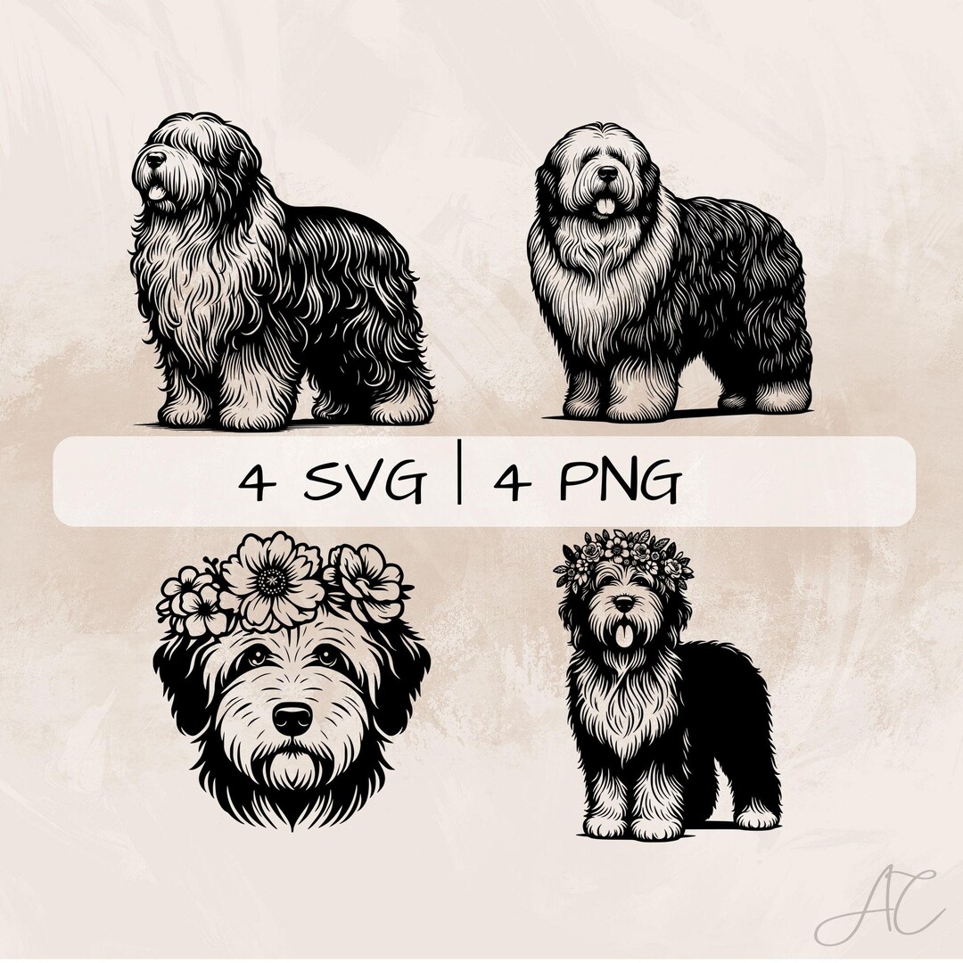 Sheepdog SVG Bundle, Sheepdog Puppy PNG, Old English Sheepdog Face ...