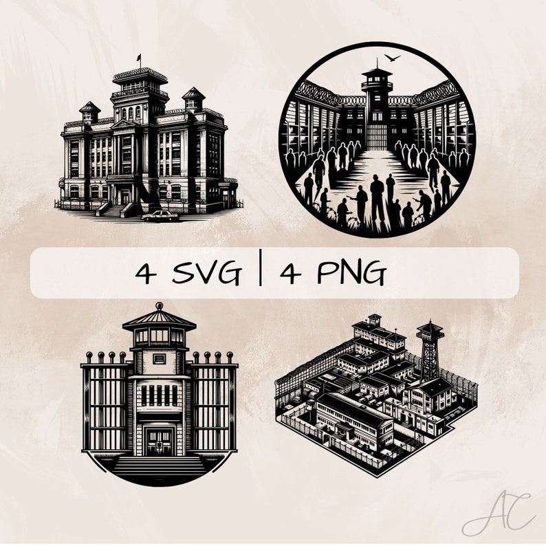 Prison SVG Bundle, Jail PNG, Prison Facility Clipart, Hand Drawn Prison ...