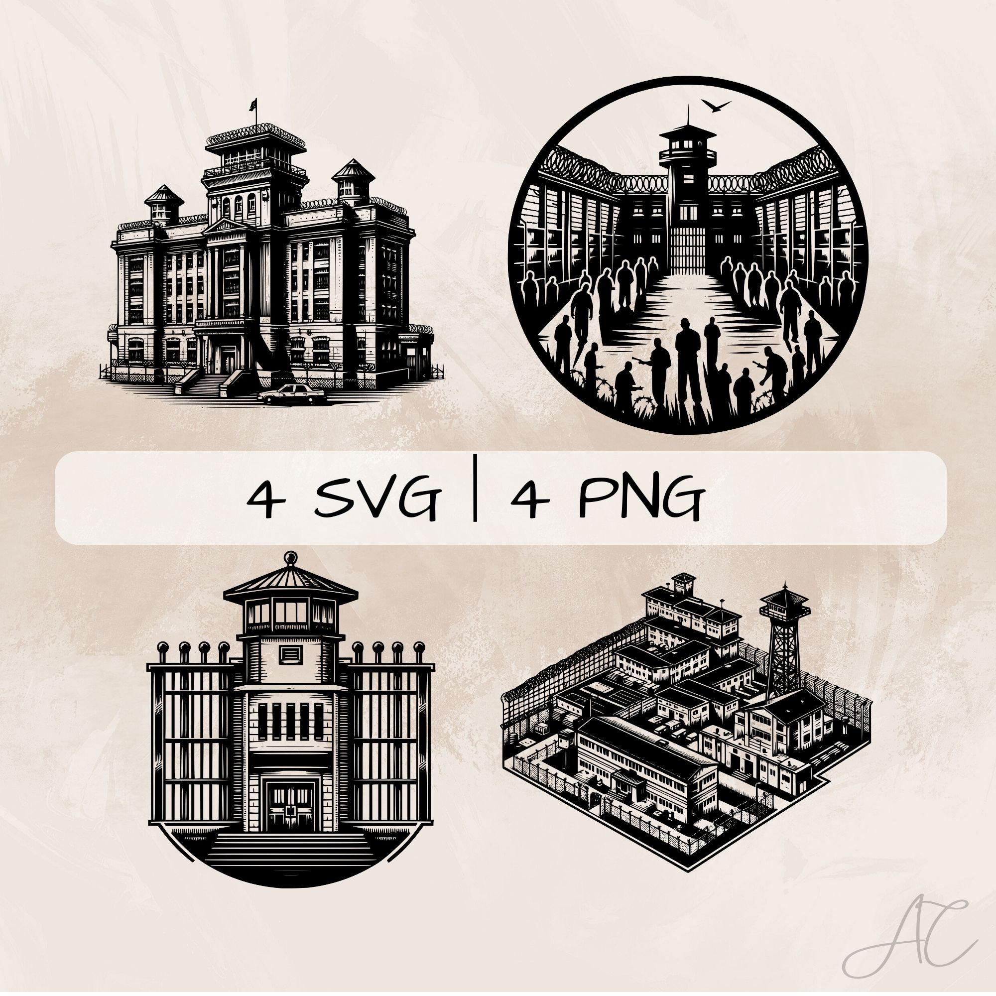 Prison SVG Bundle, Jail PNG, Prison Facility Clipart, Hand Drawn Prison ...