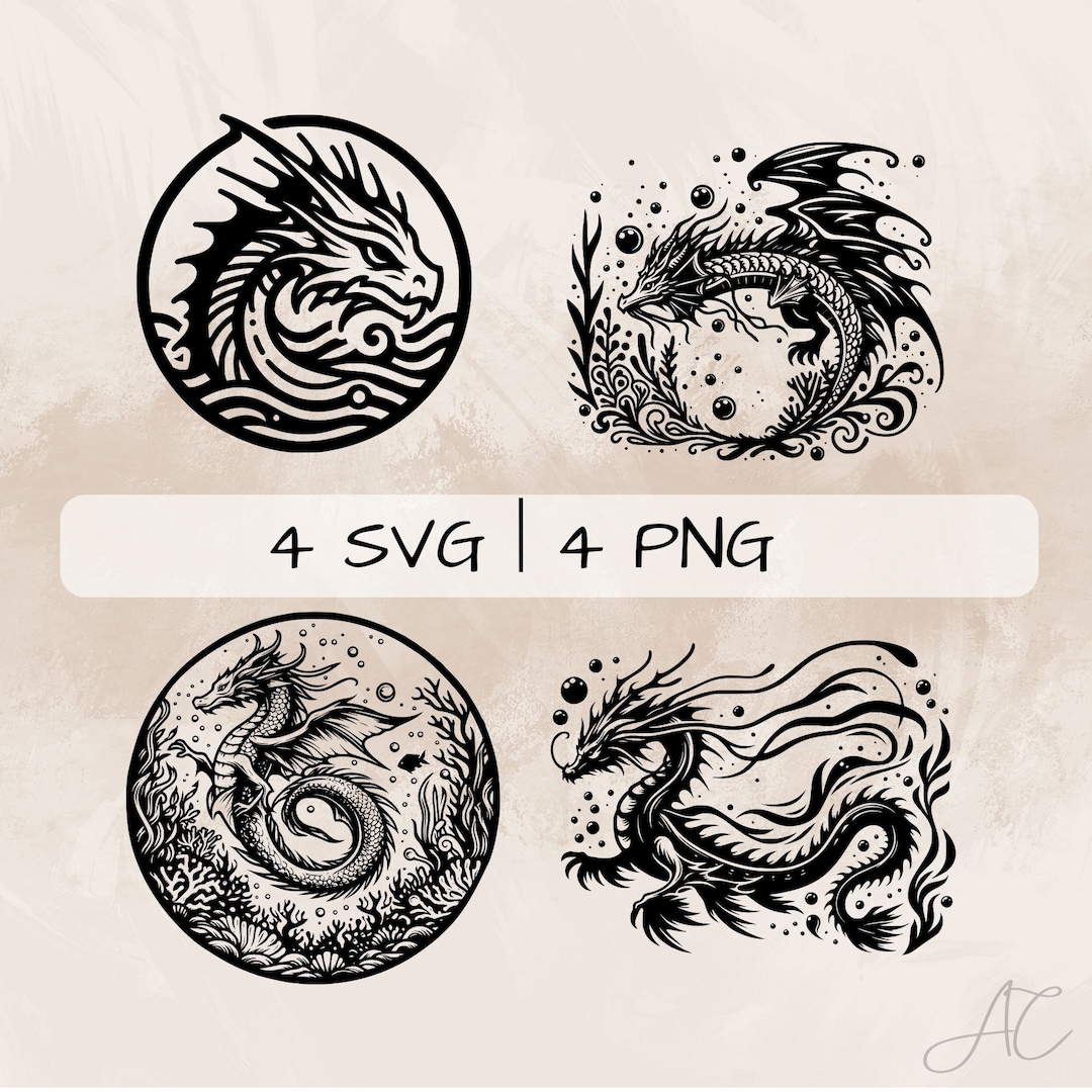 Sea Dragon SVG & PNG Bundle, Dragon Clipart, Hand Drawn Sea Dragon ...