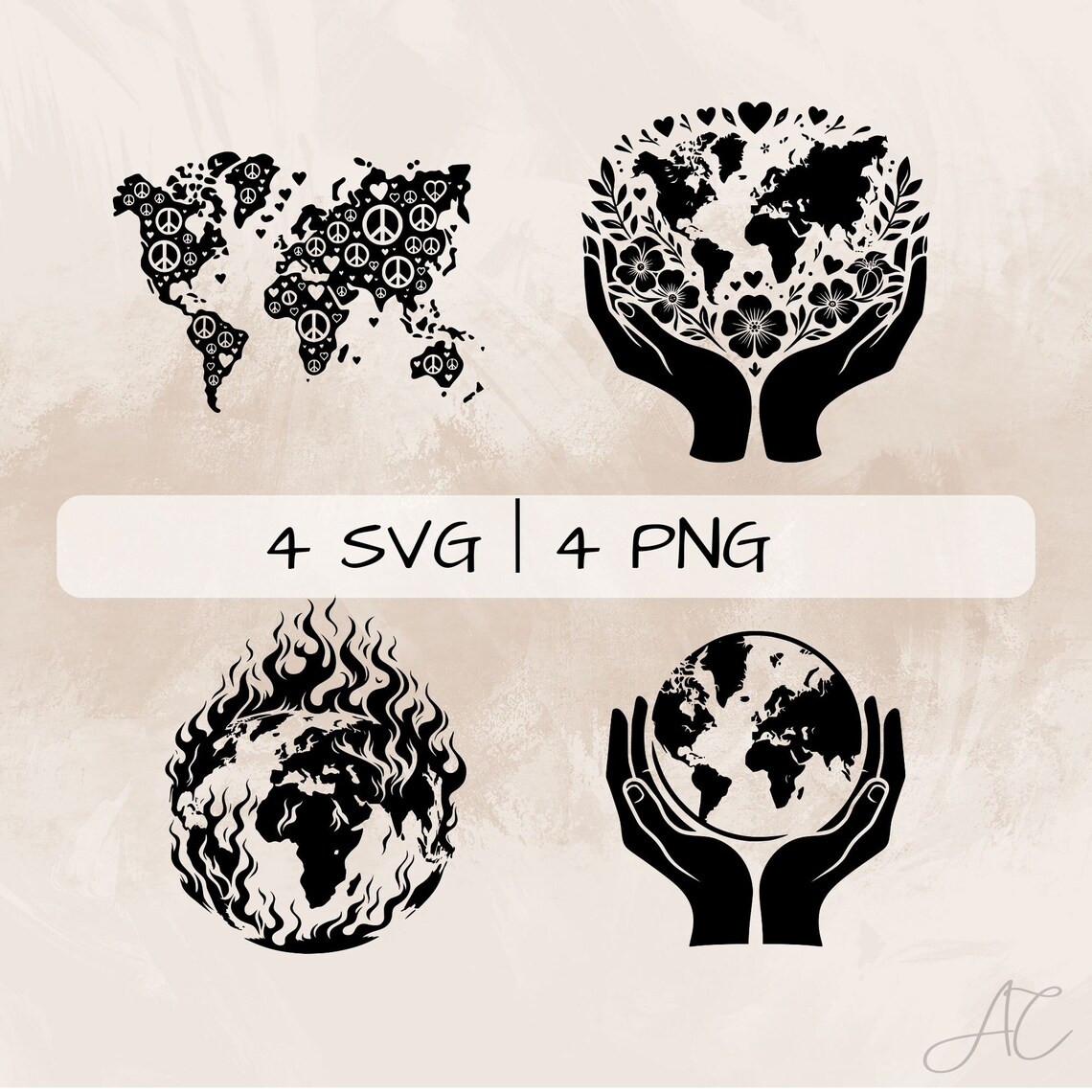 World Map SVG Bundle, World Globe PNG, Earth Clipart, Hand Drawn World ...