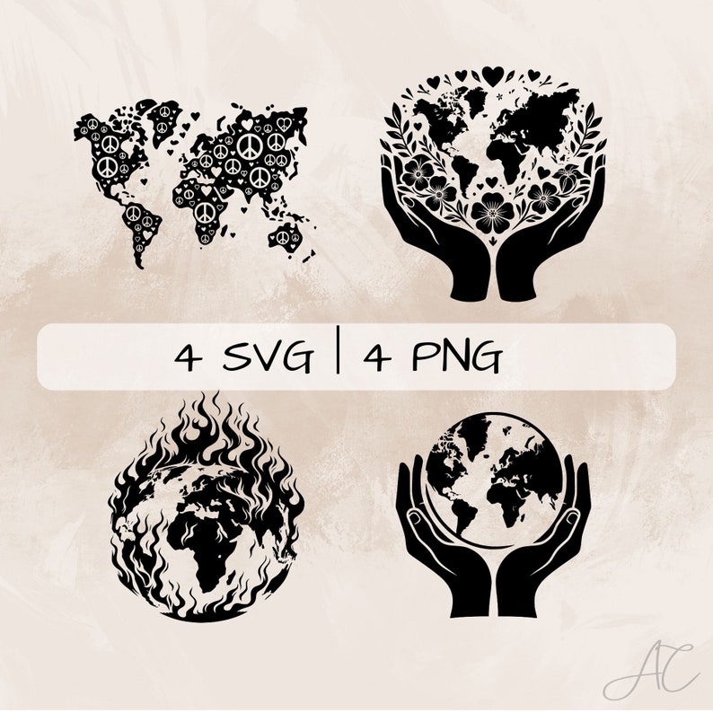World Map SVG Bundle, World Globe PNG, Earth Clipart, Hand Drawn World ...