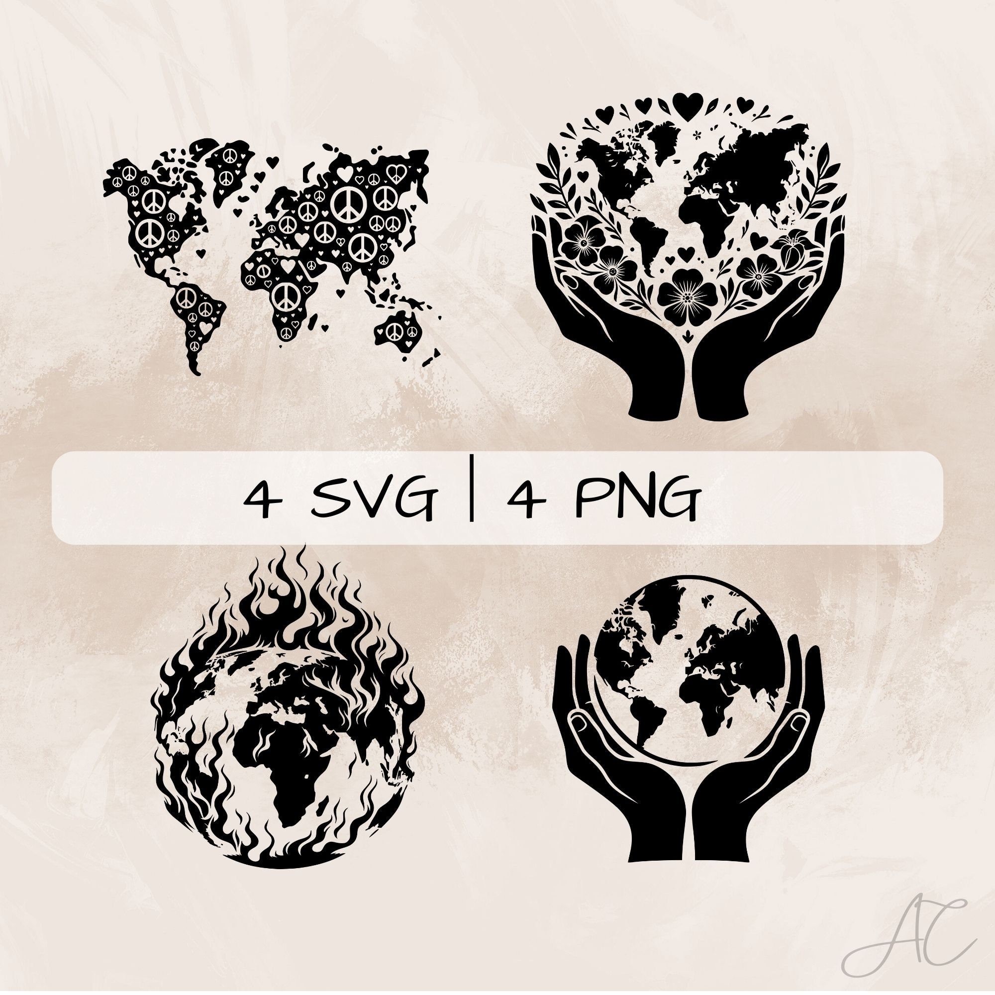 World Map SVG Bundle, World Globe PNG, Earth Clipart, Hand Drawn World ...