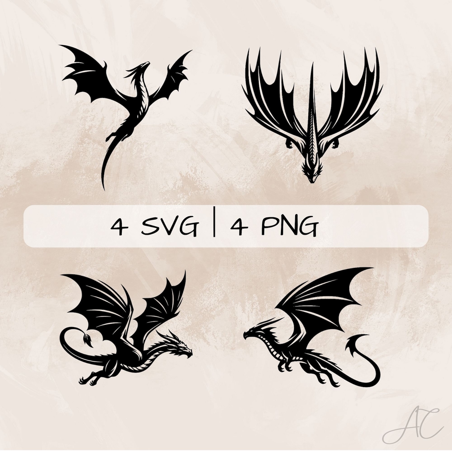 Dragon SVG Bundle, Flying Dragon PNG, Dragon Wings Clipart , Hand Drawn ...