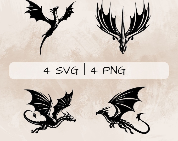Dragon SVG Bundle, Dragon Skelton PNG, Dragon and Fire Clipart, Hand ...