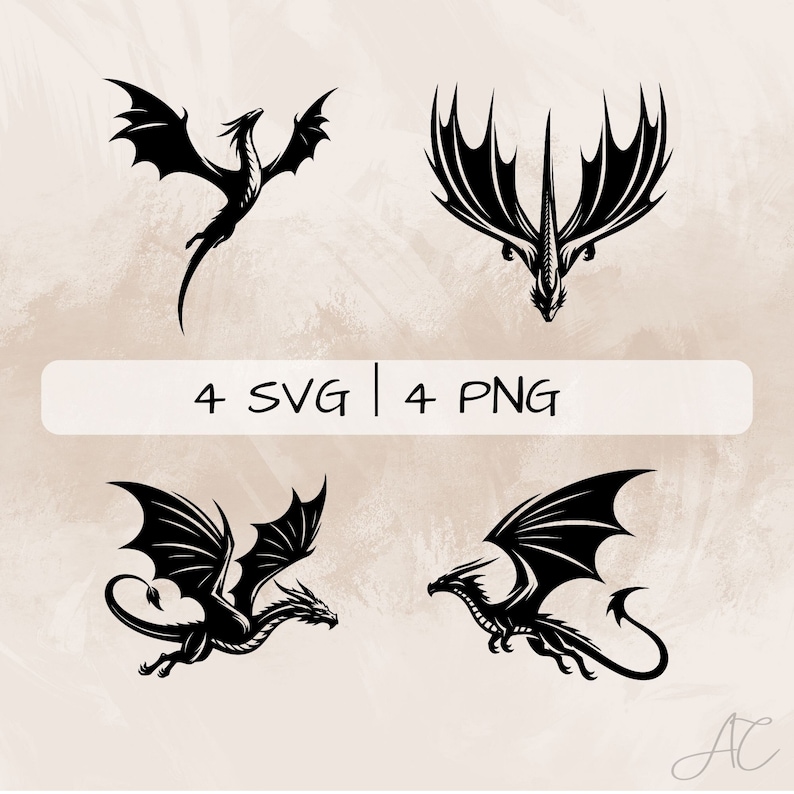 Dragon SVG Bundle, Flying Dragon PNG, Dragon Wings Clipart , Hand Drawn ...