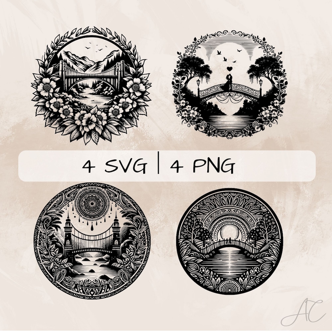 Bridge Scene SVG, Bridge and Love PNG, Arch Bridge Clipart, Hand Drawn ...