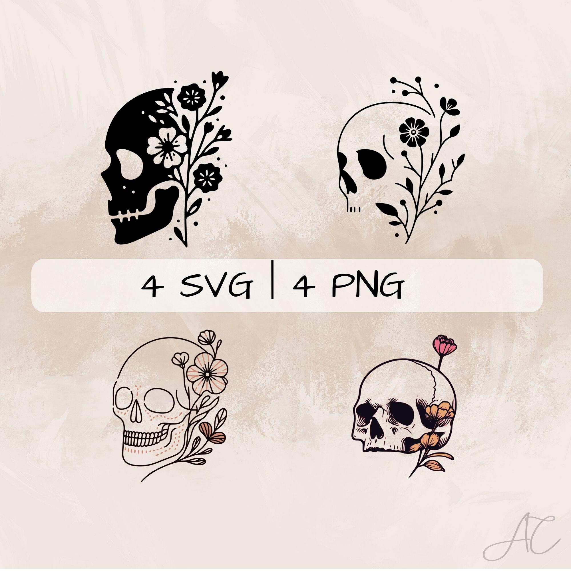 Floral Skull SVG Bundle, Layered Skull PNG, Delicate Floral Skull ...