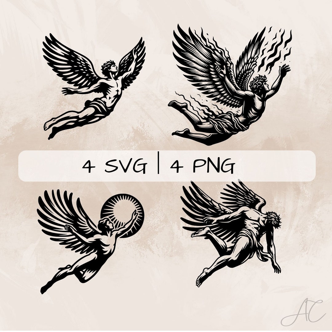 Icarus SVG Bundle, Icarus and Sun PNG, Icarus Falling Clipart, Hand ...