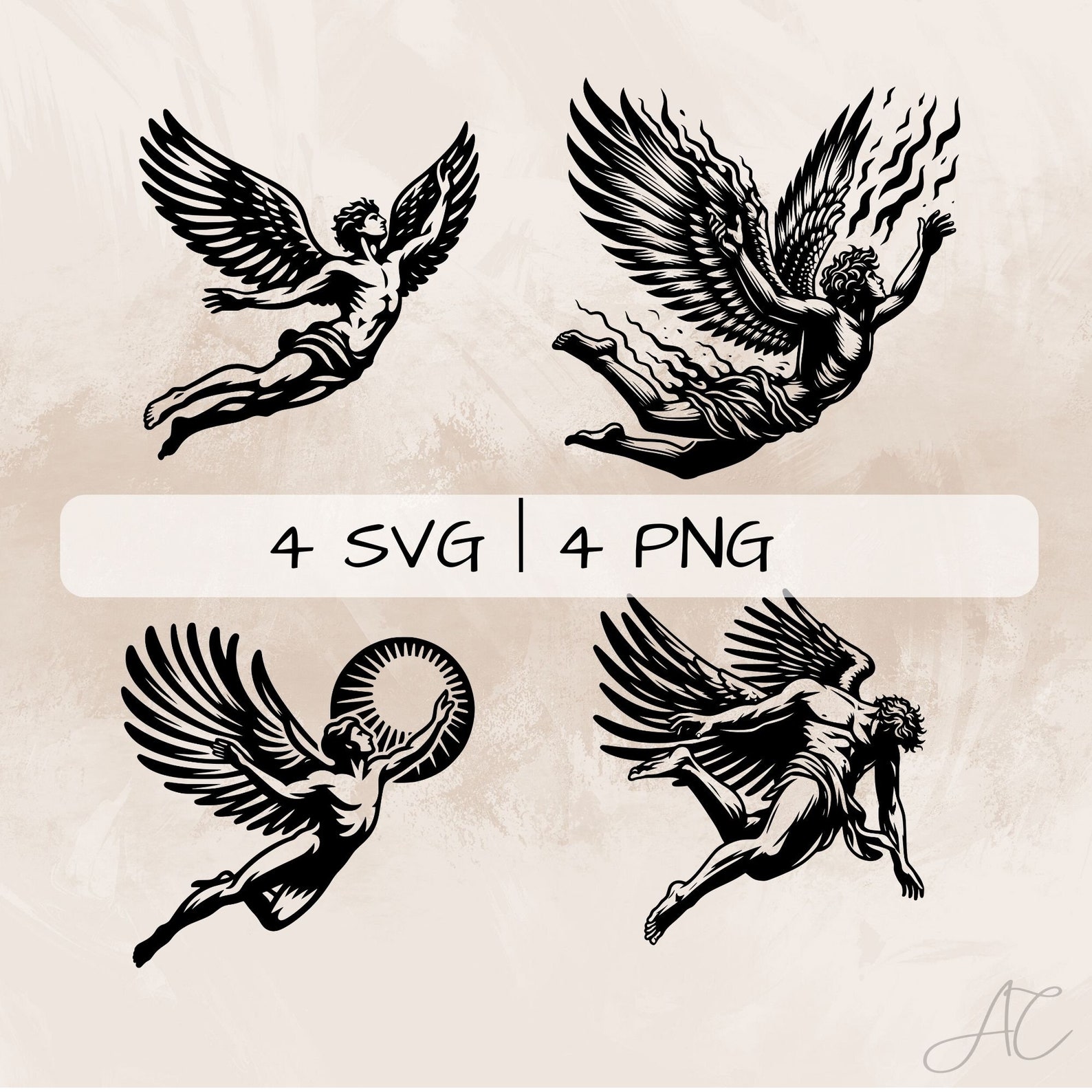 Icarus SVG Bundle, Icarus and Sun PNG, Icarus Falling Clipart, Hand ...