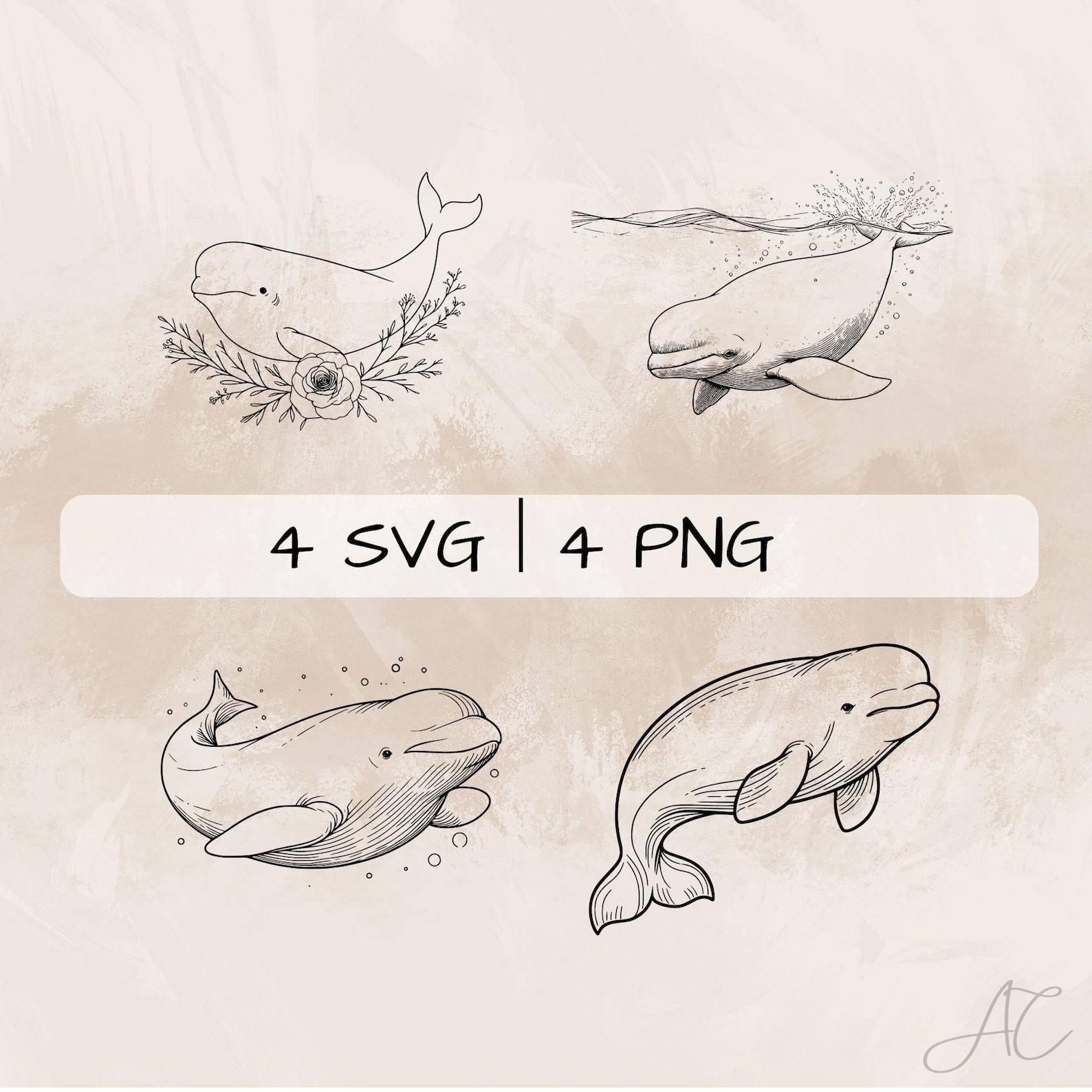 Beluga Whale SVG Bundle, Wal PNG, Beluga Whale Clipart, Handgezeichnete ...