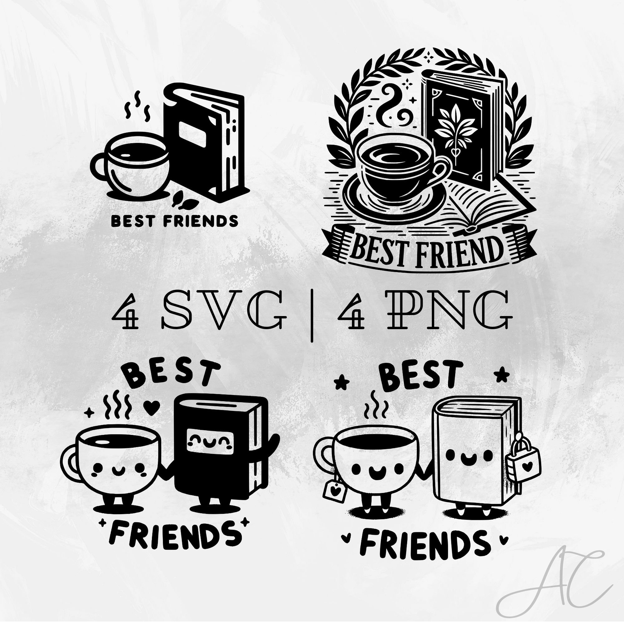 Coffee/tea and Book 'best Friends' SVG Bundle, Coffee PNG, Tea Clipart ...
