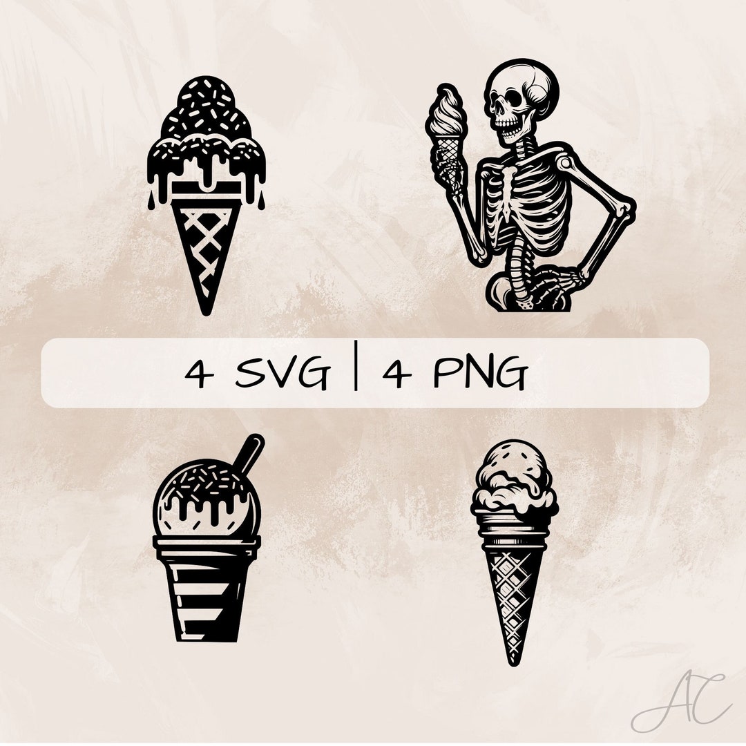 Cute Ice Cream SVG, Skeleton With Ice Cream Vector, Ice Cream ...