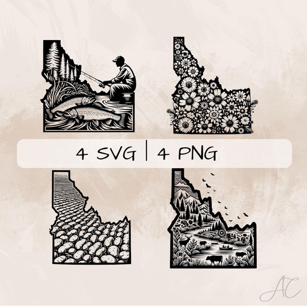 Idaho SVG Bundle, Idaho Outline PNG ,idaho Map Clipart, Hand Drawn ...