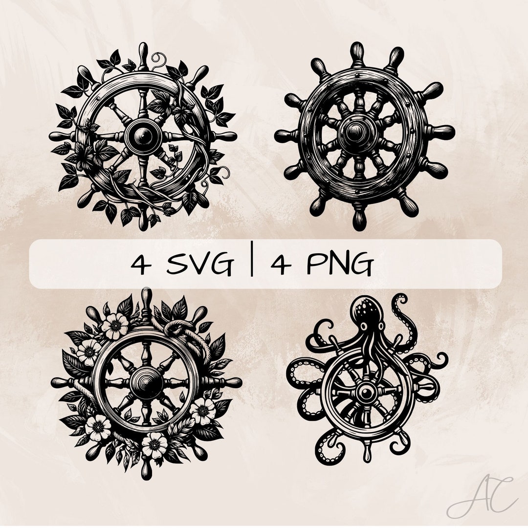 Ship Wheel SVG Bundle, Floral Ship Wheel PNG, Ship Wheel and Octopus ...