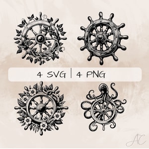 Ship Wheel SVG Bundle, Floral Ship Wheel PNG, Ship Wheel and Octopus ...