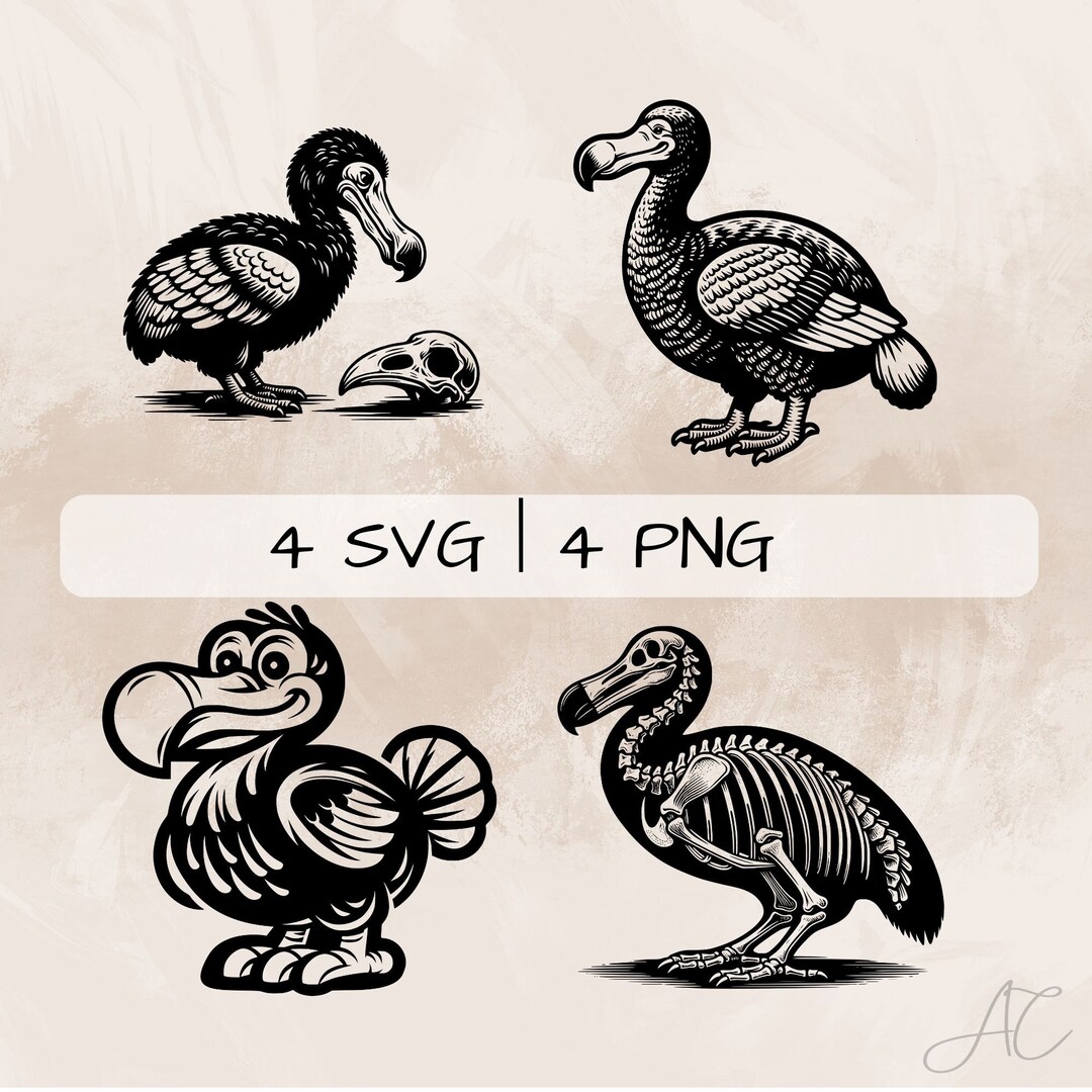 Dodo SVG Bundle, Dodo Skeleton PNG, Dodo and Skull Clipart, Hand Drawn ...