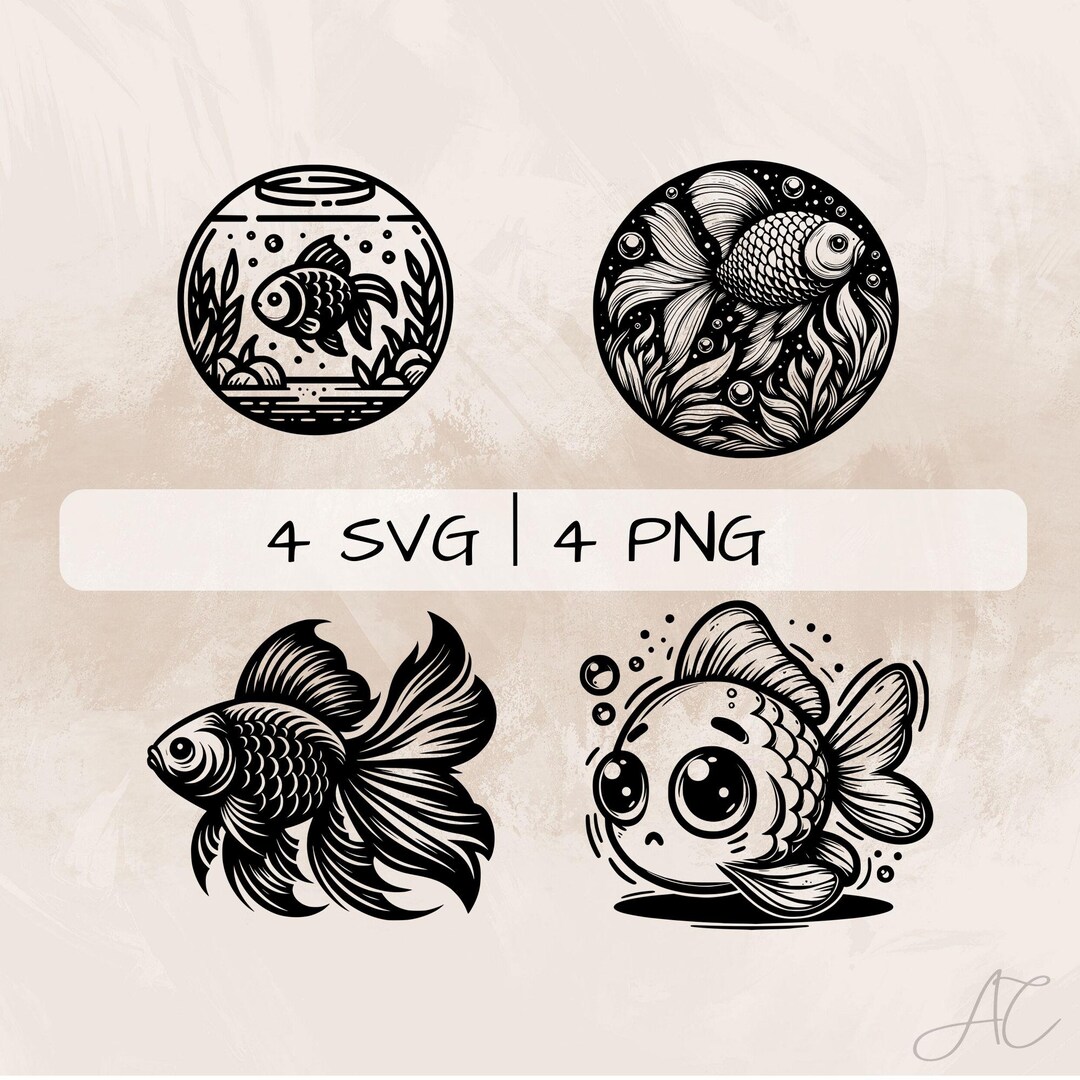 Goldfish SVG Bundle, Cute Goldfish PNG ,goldfish in Sea Clipart, Hand ...