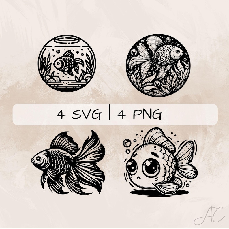Goldfish SVG Bundle, Cute Goldfish PNG ,goldfish in Sea Clipart, Hand ...