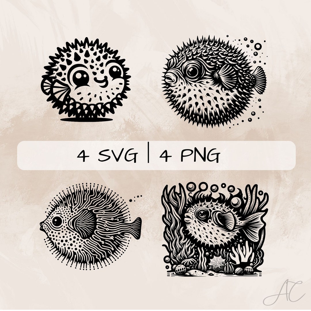 Puffer Fish SVG Bundle, Cute Puffer Fish PNG, Puffer Fish in Sea ...