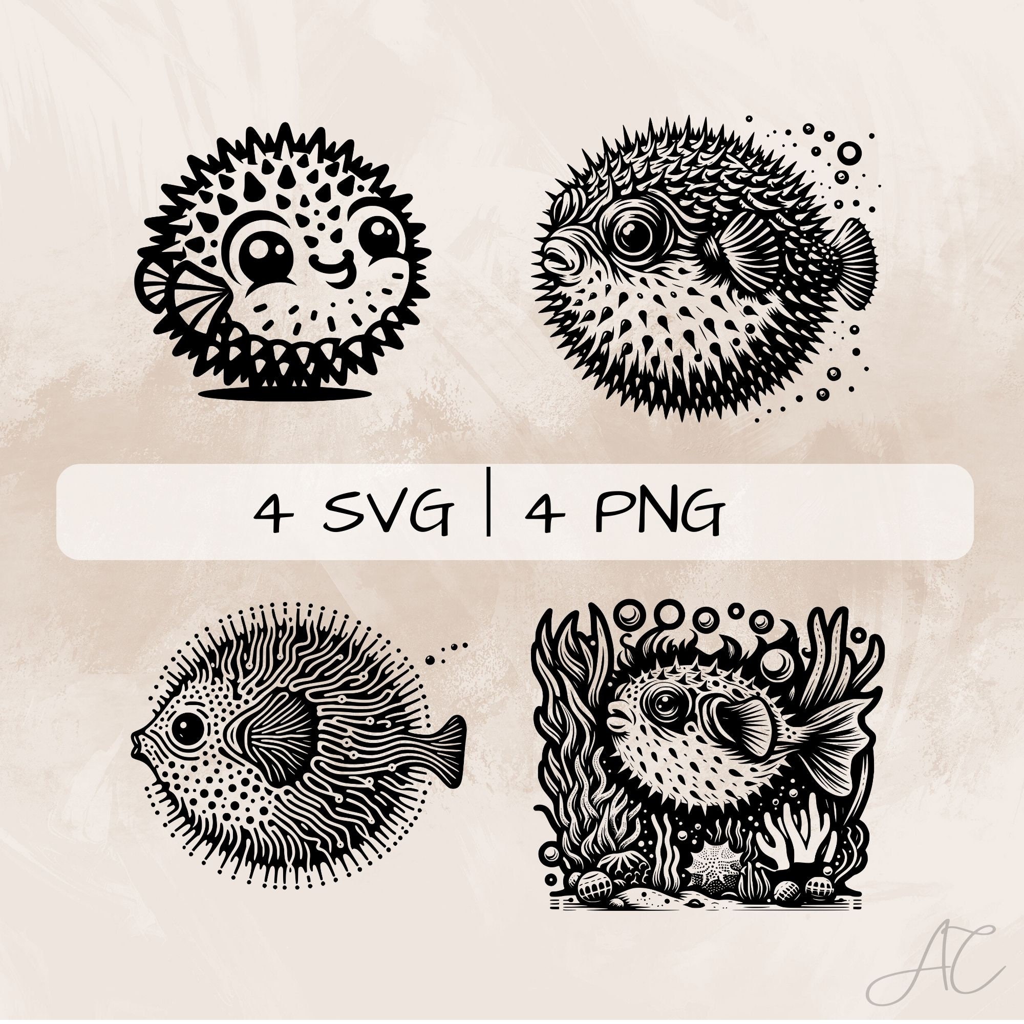 Puffer Fish SVG Bundle, Cute Puffer Fish PNG, Puffer Fish in Sea ...